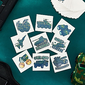 144 Sheets Camouflage Tattoo Camouflage Army Party Favors Military Tank Helicopter Fake Tattoos Stickers for Men Boys, 9 Styles