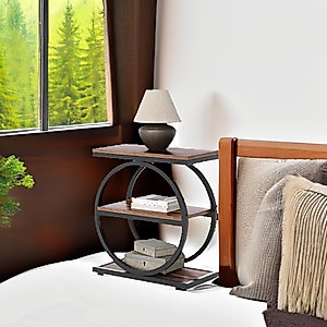 LITTLE TREE End Table, 3-Tier Side Table, Slim Sofa Side Table for Living Room, Tall Bedside Table Nightstand for Bedroom, Rustic Brown and Black