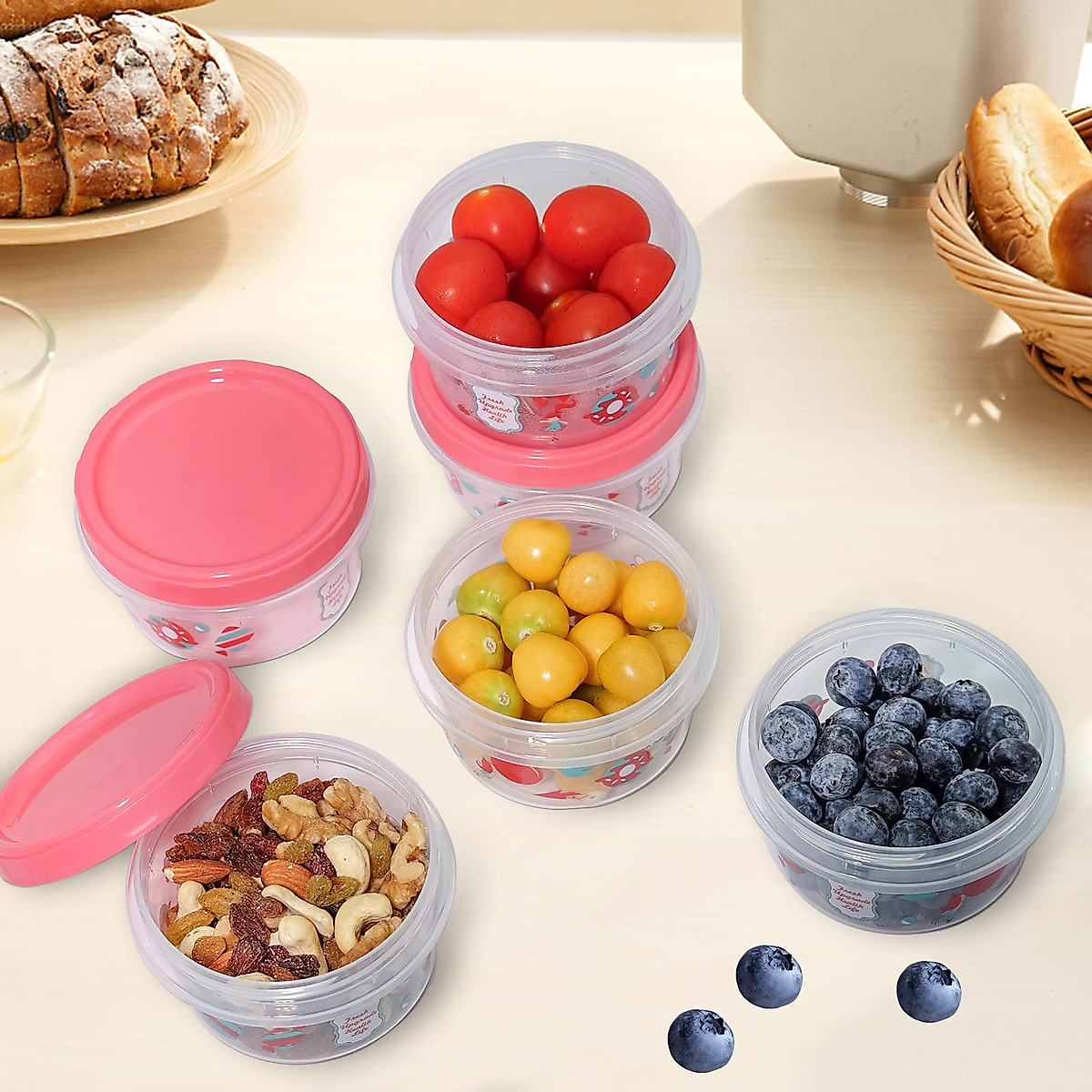 Caylielam 8oz Small Container with Lids, 6 Pack Stackable Food Storage Snack Containers for Kid, Reusable Plastic Lunch Bento Leakproof Sauce Condiment Meal Prep Box, Freezer & Dishwasher Safe, Red