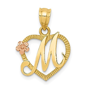 Diamond2Deal 14k Gold Two-Tone Heart Letter M Initial Pendant