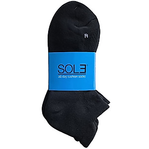 SOL3 Mens All-Day Cushion Socks (Pack of 3) - No Show Athletic Running Low Cut Ankle Socks (Size 9-11, Black)
