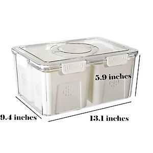 VANEME Airtight Fruit Storage Containers with Lids and Handle,Fridge Organizer,with 4 Removable Colanders for Fresh Produce, Fruit and Vegetable Storage(White)