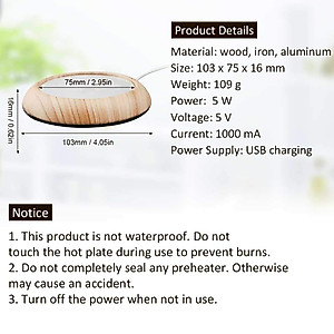 Creative USB Wood Insulation Grain Cup Heat Beverage Mug Mat Warmer Office Tea Milk Coffee Felt Heater Pad Coaster(Bright Wooden Grain)