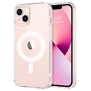 Telaso iPhone 13 Mini Case, iPhone 13 Mini Clear Glitter Case Compatible with Magsafe Wireless Charging Shockproof Anti-Scratch Hybrid Hard PC TPU Bumper Phone Case for iPhone 13 Mini 5.4", Clear