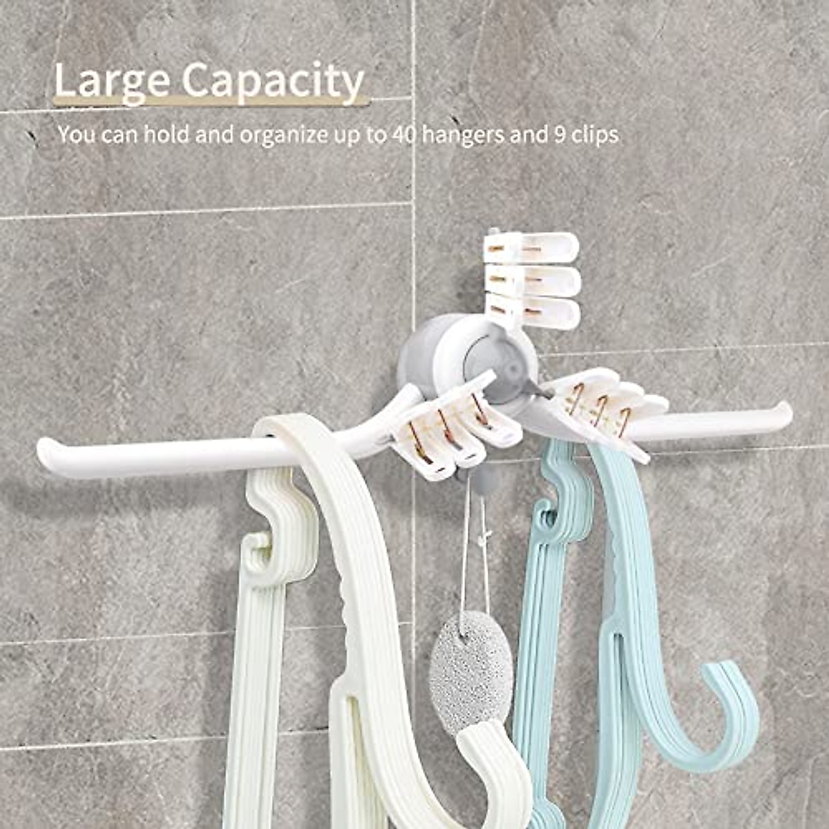 PXRJE Clothes Hanger Organizer Wall Mount, Creative Airplane Head, Adhesive Hanger Holder Organizer for Clothes Hangers, No Drilling Installation,with 10 Pcs Plastic Clothespins(Grey White)