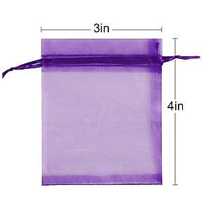 Lautechco 100Pcs Organza Bags 3x4 inches Purple Organza Gift Bags Small Mesh Bags Drawstring Gift Bags Christmas Drawstring Organza Gift Bags (3x4 inches Purple)