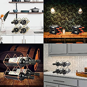 DreamiDeco Tabletop Wine Holder, Metal Countertop Wine Rack Freestanding, Hold 6 Wine Bottles,Perfect for Home Decor & Kitchen Storage, Bar, Wine Cellar, Cabinet, Pantry,Bar (Rose Gold, 2 Packs)