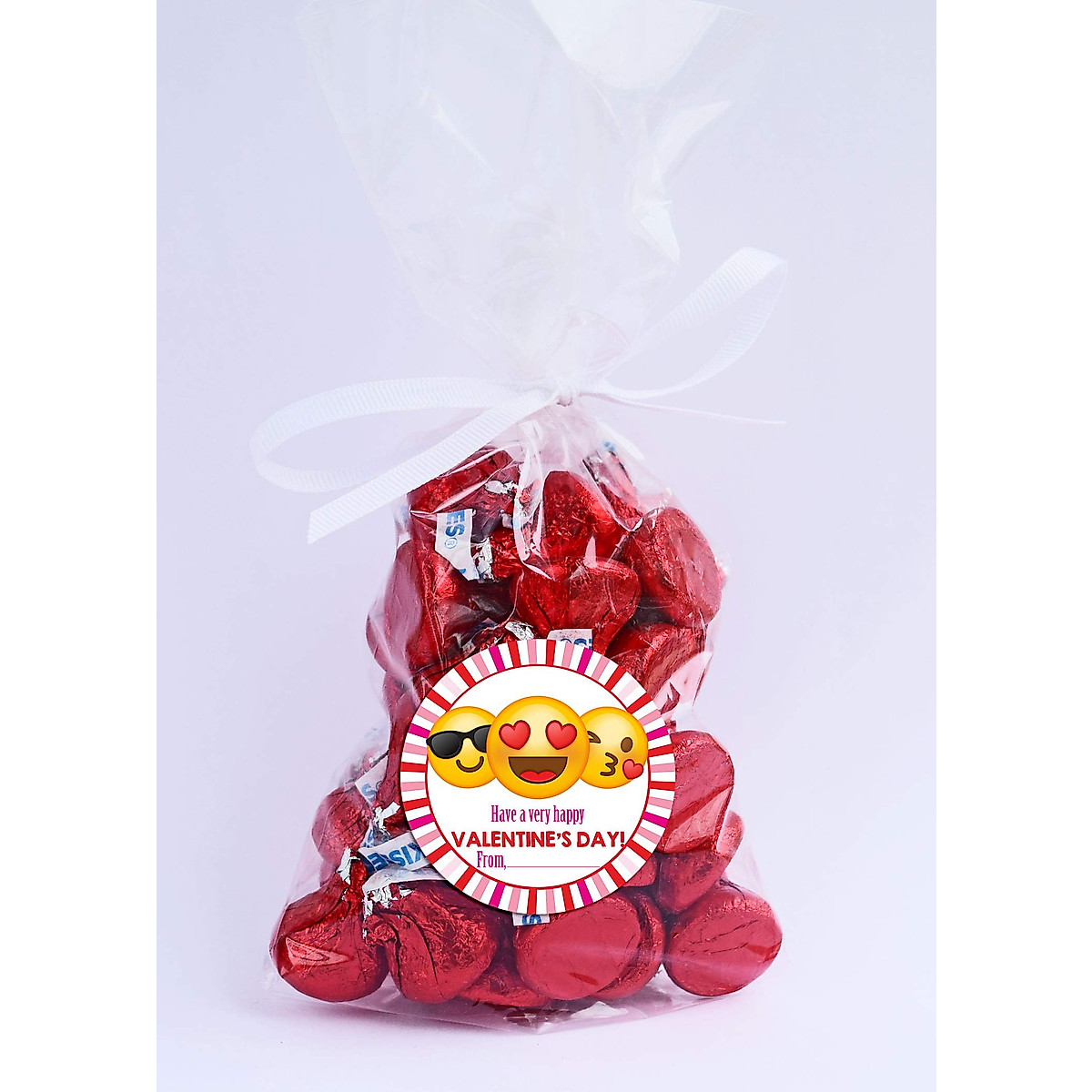 Emoji Heart Valentine Party Favor Sticker Labels, 40 2" Party Circle Stickers by AmandaCreation, Great for Classroom Valentines, Envelope Seals, Gifts & Treats