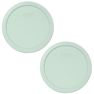 Pyrex 7402-PC Muddy Aqua Round Plastic Food Storage Replacement Lids - 2 Pack