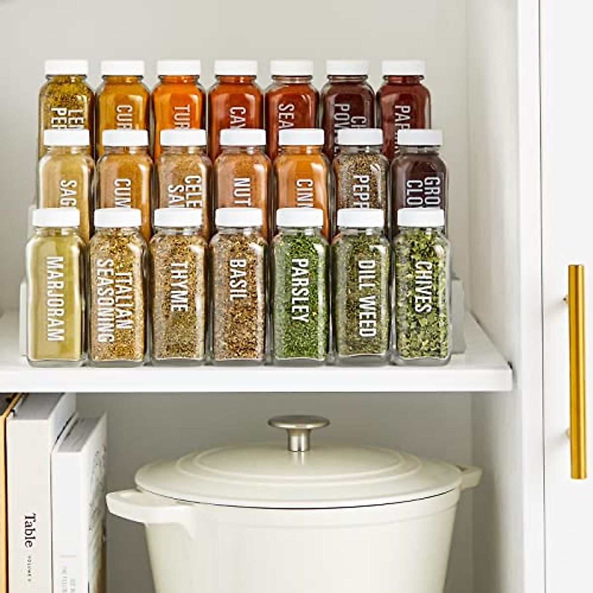 Talented Kitchen 134 Kitchen Spice Jar Labels Preprinted, Minimalist Bold All Caps White Letters and Numbers for Spice Rack, Kitchen Cabinet and Pantry Organization