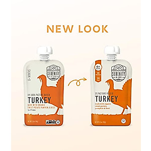Serenity Kids 6+ Months Baby Food Pouches Puree Made With Ethically Sourced Meats & Organic Veggies | 3.5 Ounce BPA-Free Pouch | Pasture Raised Turkey, Sweet Potato, Pumpkin, Beet | 6 Count