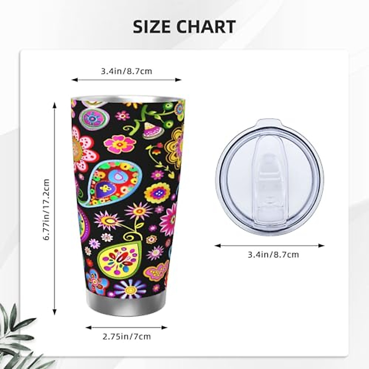 AYCZN Paisley Floral 20 OZ Tumbler Stainless Steel Travel Coffee Mug, Mandala Flower Insulated Water Bottle with Lid and Straws Leakproof Thermal Cup