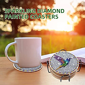 JHGCVX 10 Pcs Hummingbird Diamond Painting Coasters Kit,Diamond Art Coasters with Holder,Cute Hummingbird Diamond Painting Coasters for Adults Beginners and Kids Art Craft Supplies Gift