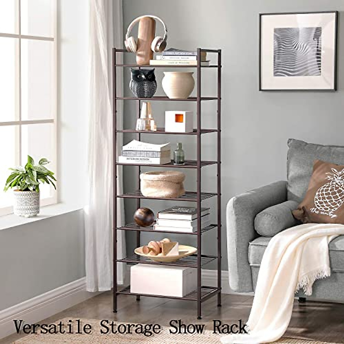 SONGMICS 4-Tier Shoe Rack and 8-Tier Storage Rack Bundle, Shoe Organizer, Sturdy Narrow Shoe Shelf, Adjustable Feet, Vertical Shoes Rack Tower for Entryway, Bronze ULMR067A01 and ULMR028A01