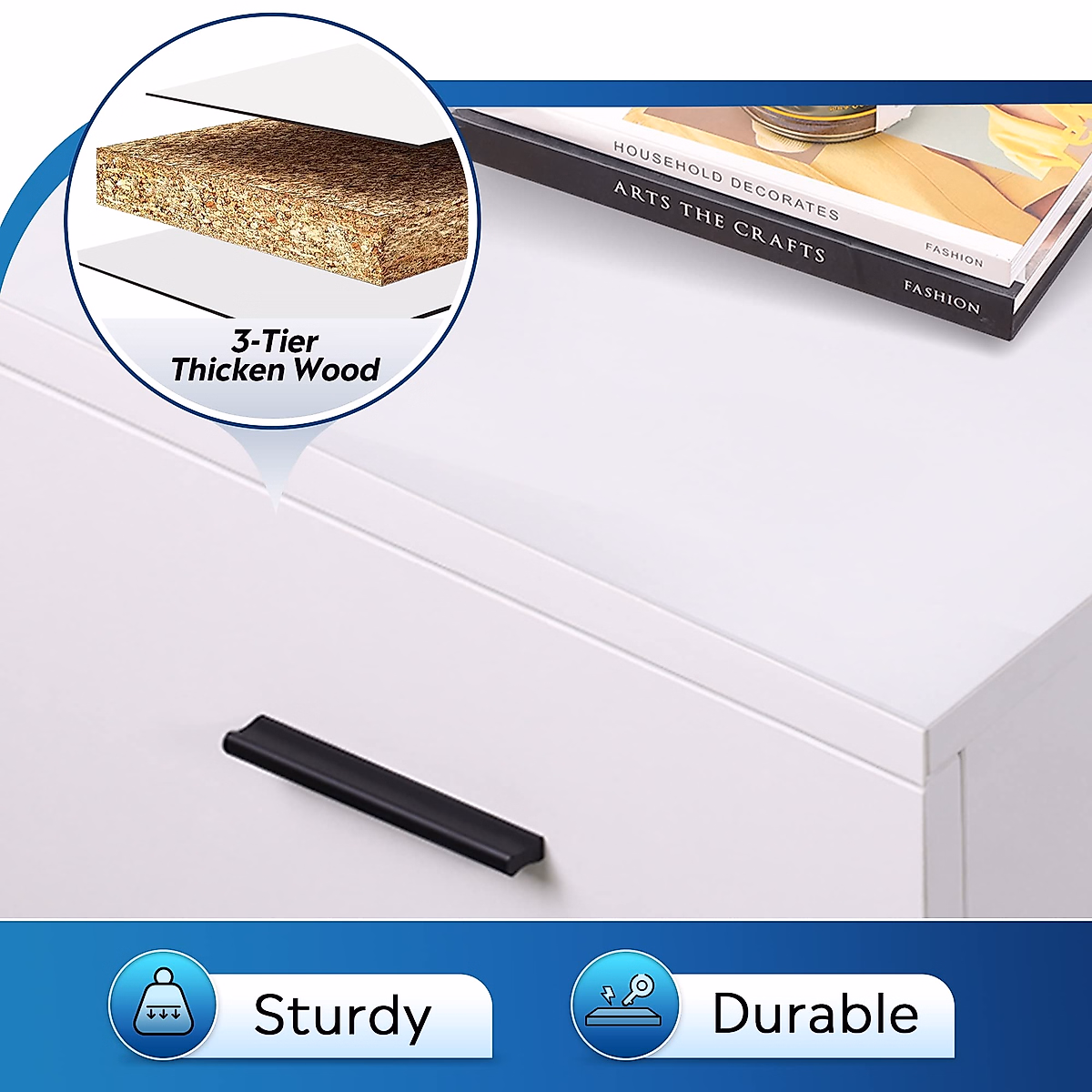 DEVAISE 2 Drawer Wood File Cabinet, Mobile Lateral Filing Cabinet with Storage, Letter Legal Size, White