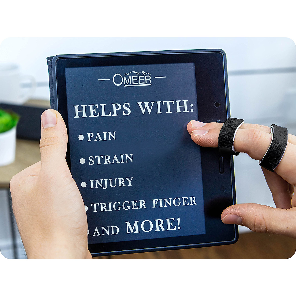 Omeer 5 Pack Buddy Tape Finger Straps With Padded No-Slip Hook and Loop Are A Washable and Reusable Finger Splint Solution To Support Injured Fingers (Black)