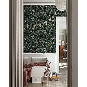 JiffDiff Floral Wallpaper Peel and Stick Farm Floral 236.22" x 17.32" Wildwood Wallpaper Dark Wallpaper Self Adhesive Wallpaper Coverage 30 sq.ft