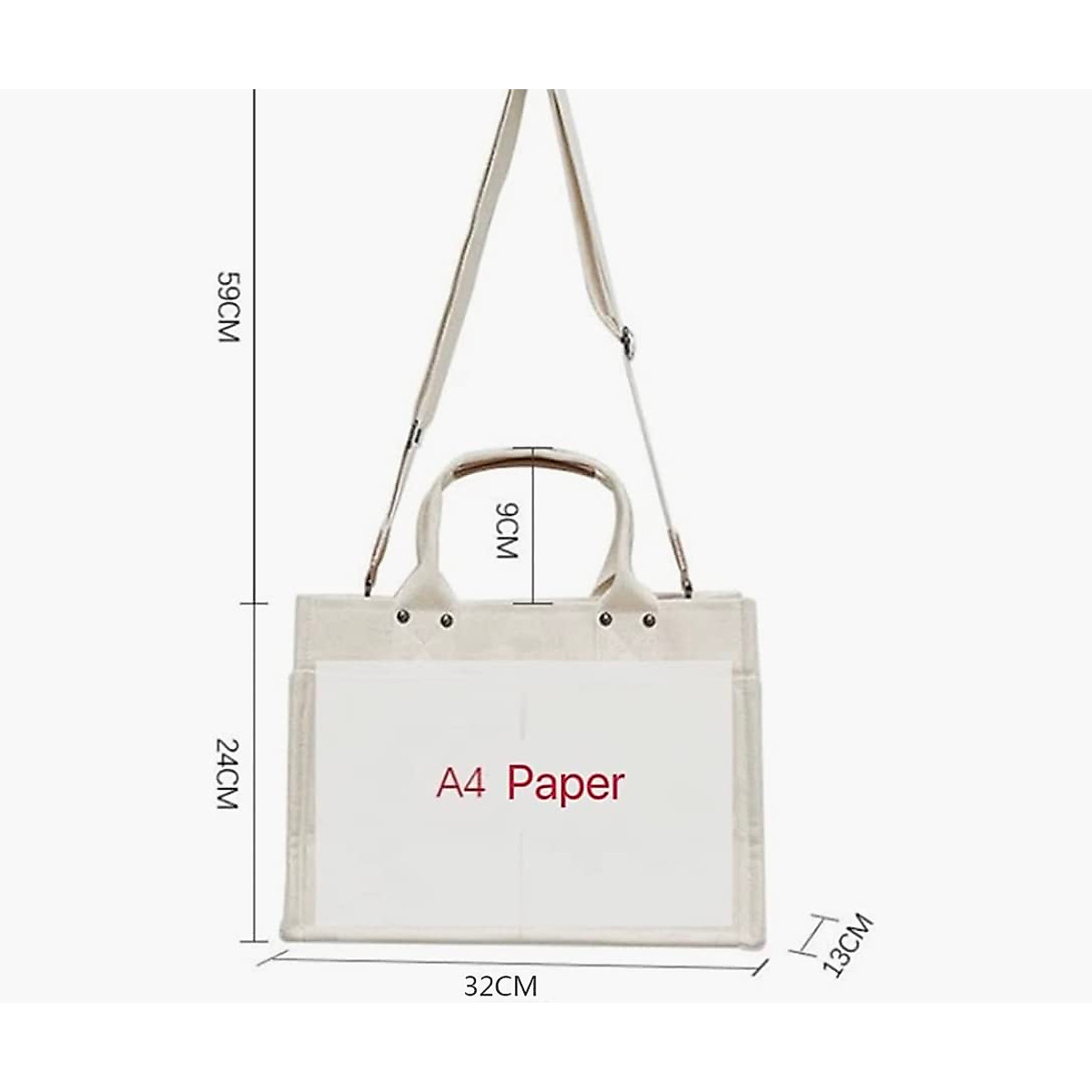 Canvas Bag with Handle -Mommy Bag, Large Capacity Messenger Bag Durable Multi Pocket Shoulder Bag Wear Resistant Tote Purse Reusable Handbag Easy to Clean, Canvas White