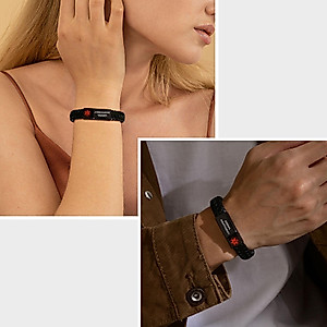 Hisatan Free Custom Engraving Braided Genuine Leather Emergency Medical Alert ID Cuff Bracelet with Sturdy Clasp,Adrenal Insufficiency