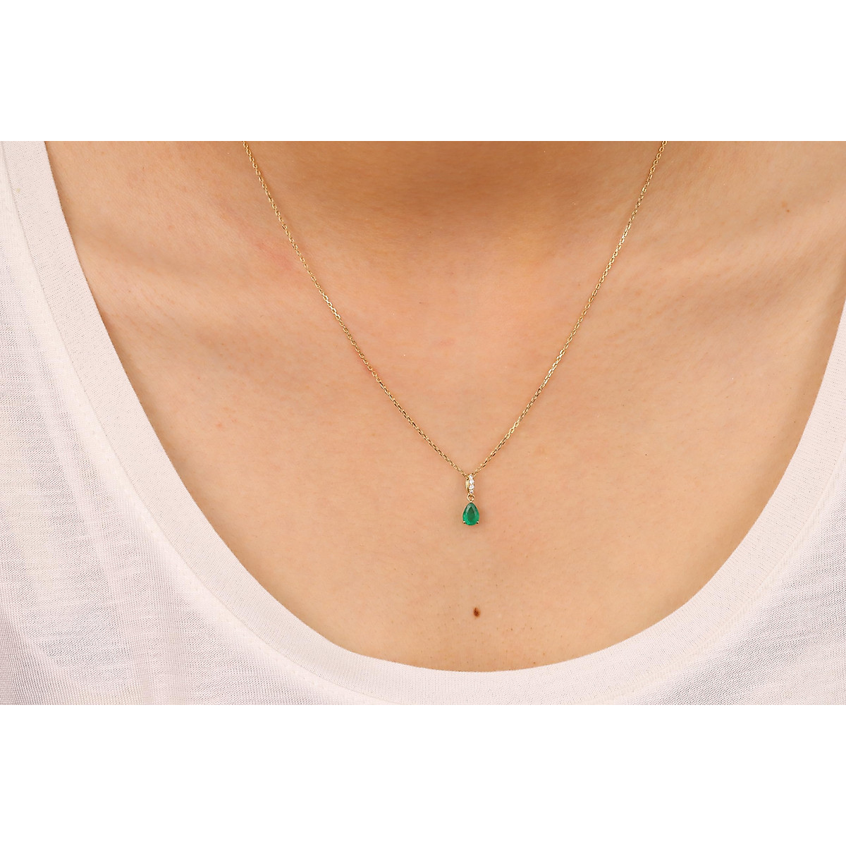 Gin & Grace 10K Yellow Gold Natural Zambian Emerald Pendant with natural Diamonds for women | Ethically, authentically & organically sourced Pear-cut Emerald hand-crafted jewelry for her, Valentine's Day Gift for her