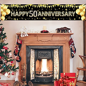 50th Anniversary Banner Decorations, Gold 50 Wedding Anniversary Party Banner Sign Supplies, Happy 50th Anniversary Party Decor Photo Booth Props for Outdoor Indoor(9.8x1.6ft)