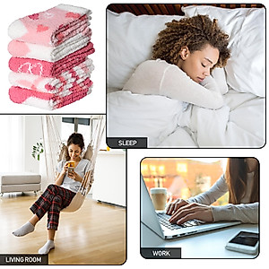 SDBING Fuzzy Socks for Women Soft Fluffy Home Sleeping Socks Cozy Warm Slipper Socks 6 or 5 Pairs (5 Pairs Pink Hearts)