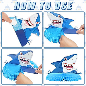 28 Pieces Shark Party Supplies Set Includes 12 Pieces Hanging Swirls Shark Happy Birthday Banner 12 Pieces Hanging Cutouts 3 Pieces Birthday Honeycomb Centerpiece for Birthday Party Decorations