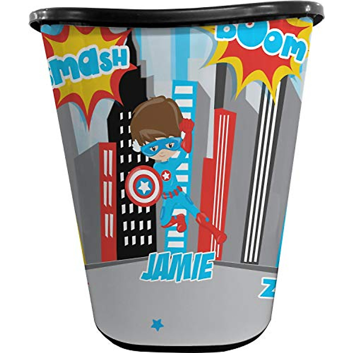 YouCustomizeIt Superhero in The City Waste Basket - Double Sided (Black) (Personalized)