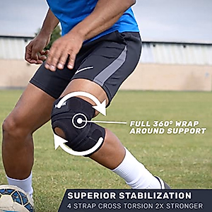 EXOUS BODYGEAR Knee Brace Meniscus Tear Support Fits Women, Men For Arthritis Acl, Mcl Pain Patented 4-way Adjustable NonSlip Wraparound Strap Dual Side Stabilizer For Patella Stability Size [medium]