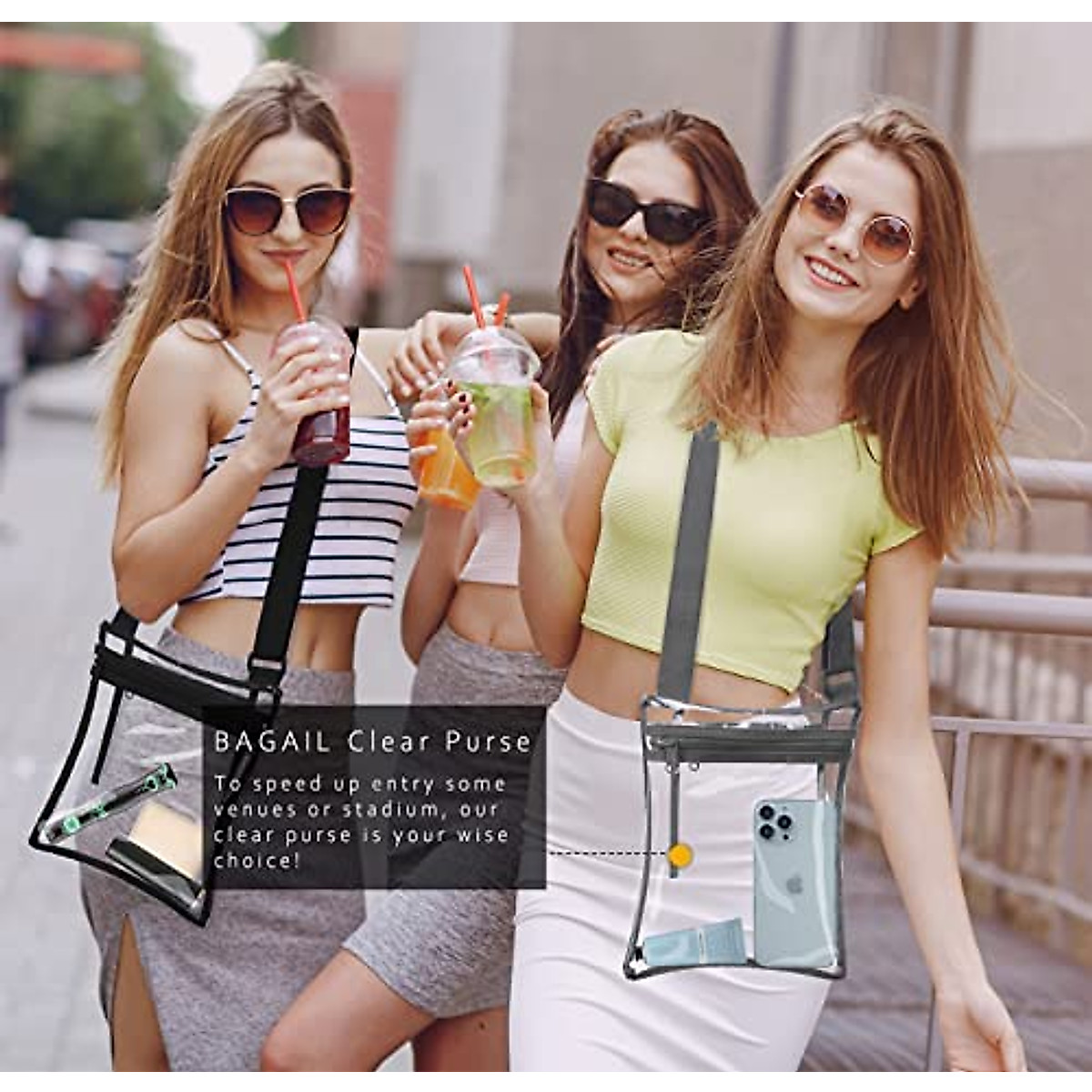 BAGAIL Clear Bag Stadium Approved Cross-Body Shoulder Messenger Bag Clear Purse with Adjustable Strap