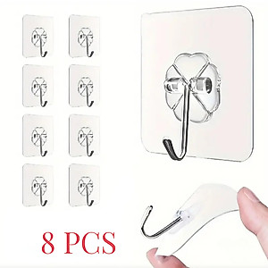 Generic 8pcs Adhesive Hooks for Hanging Transparent Self Adhesive Shower Hooks Hangers for Home and Office, Sticky Hooks for Kitchen Bathroom Water & Oil Proof Strong 22lb(Max) Door Coat Hooks