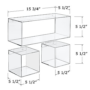 Red Co. Crystal Clear Acrylic Floating Storage 4 Sided Wall Shelves - Bathroom Shelf, Makeup Cosmetics Display Organizer Rack | Set of 3
