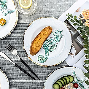 Gofunfun Melamine Salad Plates Set of 4, Salad/Dessert Plate for Outdoor/Indoor Use, Shatterproof, BPA Free, Dishwasher Safe Small Dinner Plates, Marine Life