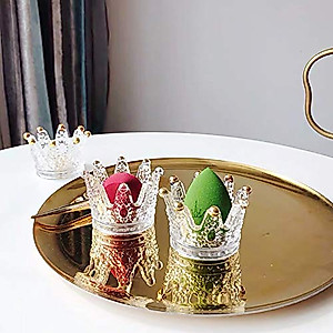 Lemonadeus Beauty Blender Holder Makeup Sponge Holder Crown Glassware Stand Storage Powder Puff Display Stand（2 Pack） (1 gold and 1 clear)