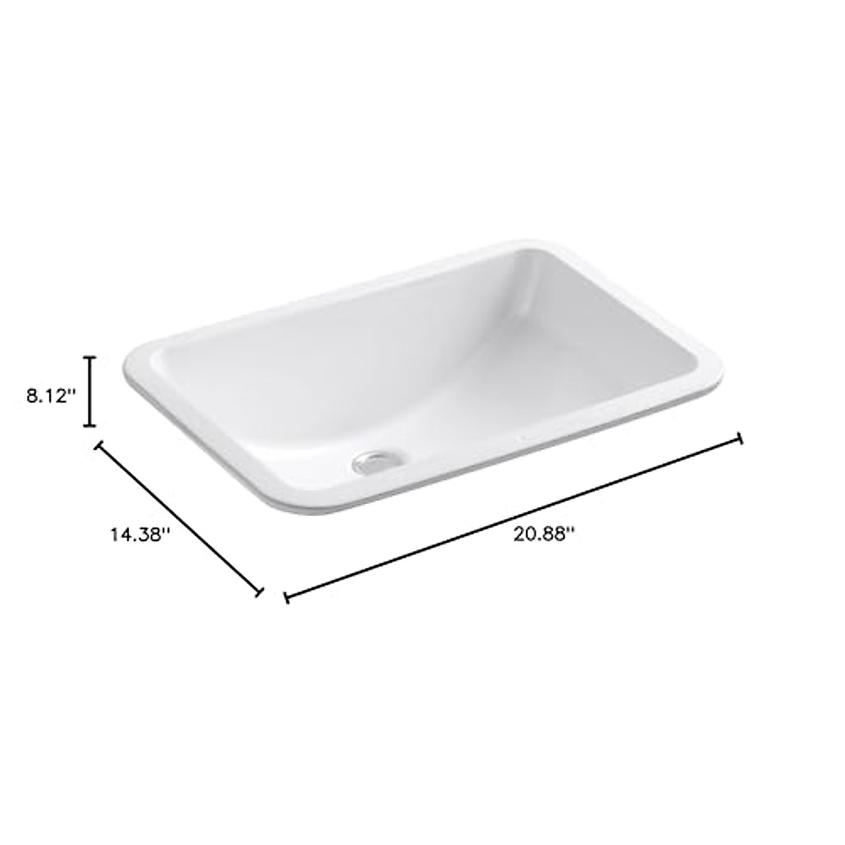 Ladena 2214-0 Rectangular undermount Bathroom Sink with Curved Bottom, 20-7/8" W x 14-3/8" L, White