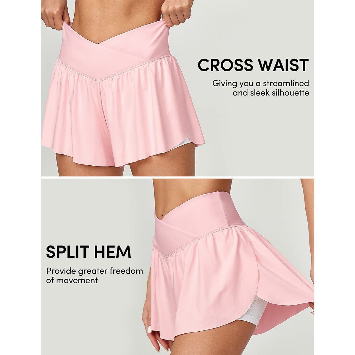 IUGA Athletic Shorts for Women High Waisted Workout Running Shorts Crossover Flowy Butterfly Preppy Clothes Skorts for Woman Light Pink