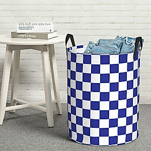Large Laundry Hamper Bag, Checkered Blue and White Collapsible Laundry Basket Dirty Clothes Organizer Washing Bin for Family Essentials Storage, 15.7" x 19.6"