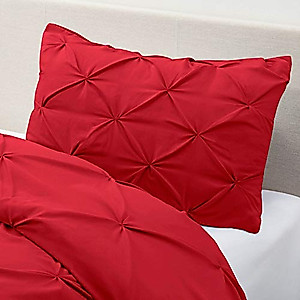 Nestl Twin Duvet Cover Set Pintuck - Double Brushed Red Duvet Cover Twin 2 Piece with Button Closure, 1 Pinch Pleated Twin Size Duvet Cover 68x90 inches and 1 Pillow Sham