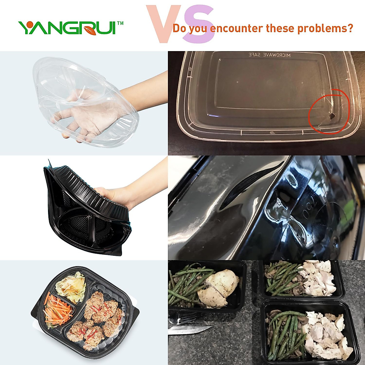 YANGRUI Meal Prep Container, 30 Pack 30oz BPA Free Reusable To Go Containers with Lids Shrink Wrap Microwave Dishwasher Freezer Safe Plastic 3 Compartment Bento Box
