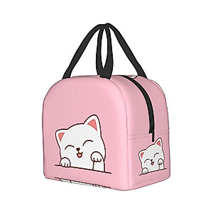 Ucsaxue Cute White Cat Cartoon Lunch Box Reusable Lunch Bag Work Bento Cooler Reusable Tote Picnic Boxes Insulated Container Shopping Bags For Adult Women Men
