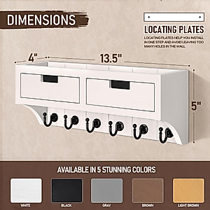 Rebee Vision Key Holder Wall Mount with Drawer Organizer: Mail Organizer with 6 Key Hooks & Dual Drawer Storage - Room Decor for Home and Apartment Essentials (Modern White)