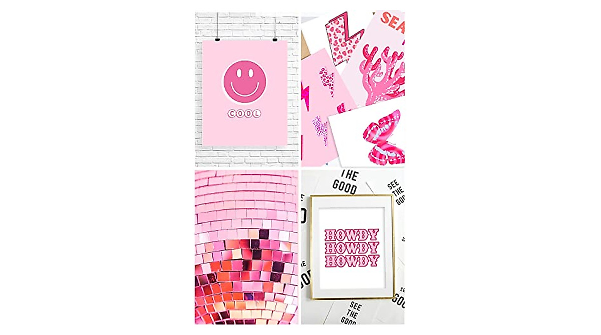 Cute Preppy Wall Art Set for Bedroom & Dorm Decor | Vibrant Pink