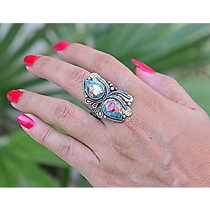 Rekha Gems Oyster Copper Turquoise Ring, 925 Sterling Silver Ring, Vintage Ring , Handmade Ring, Birthday Gift, Daily Wear Ring, Boho and Hippie, Ring, Turquoise Ring, Turquoise Jewelry- TQ-56 (8.50 US)