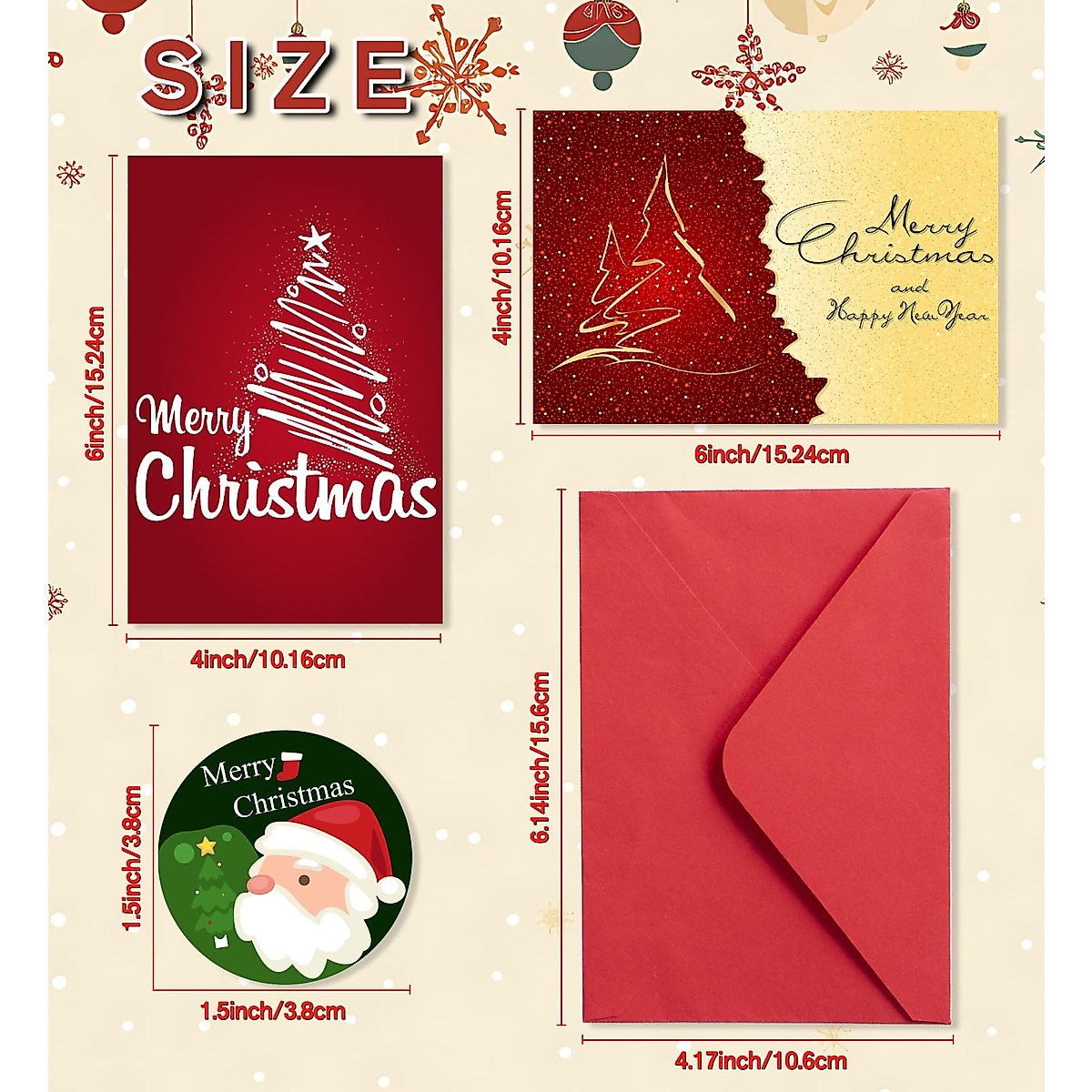HSHFAMIIY Christmas Cards, Stocking Stuffers for Adults, 24 Pcs Christmas Cards with Envelopes & Stickers,4 x 6 Inch,Blank Holiday Greeting Card Set,Christmas Gift Baskets,Christmas Gift Bags