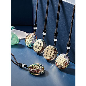 Batiyeer 10 Pieces Chakra Necklace Orgonite Necklace Crystal Pendant Necklace Spiral Chakra Healing Energy Necklace Adjustable Reversible Pendant for Women Men,1.4 Inches (Classic)