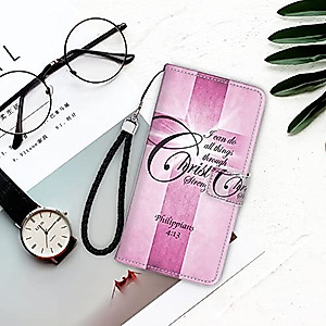 Wallet Case for Samsung Galaxy Note 10+ with Bible Verse Pink Stand Support Wristband Credit Card Slots Side Cash Pocket Magnetic Buckle PU Leather Flip Cover GackCase
