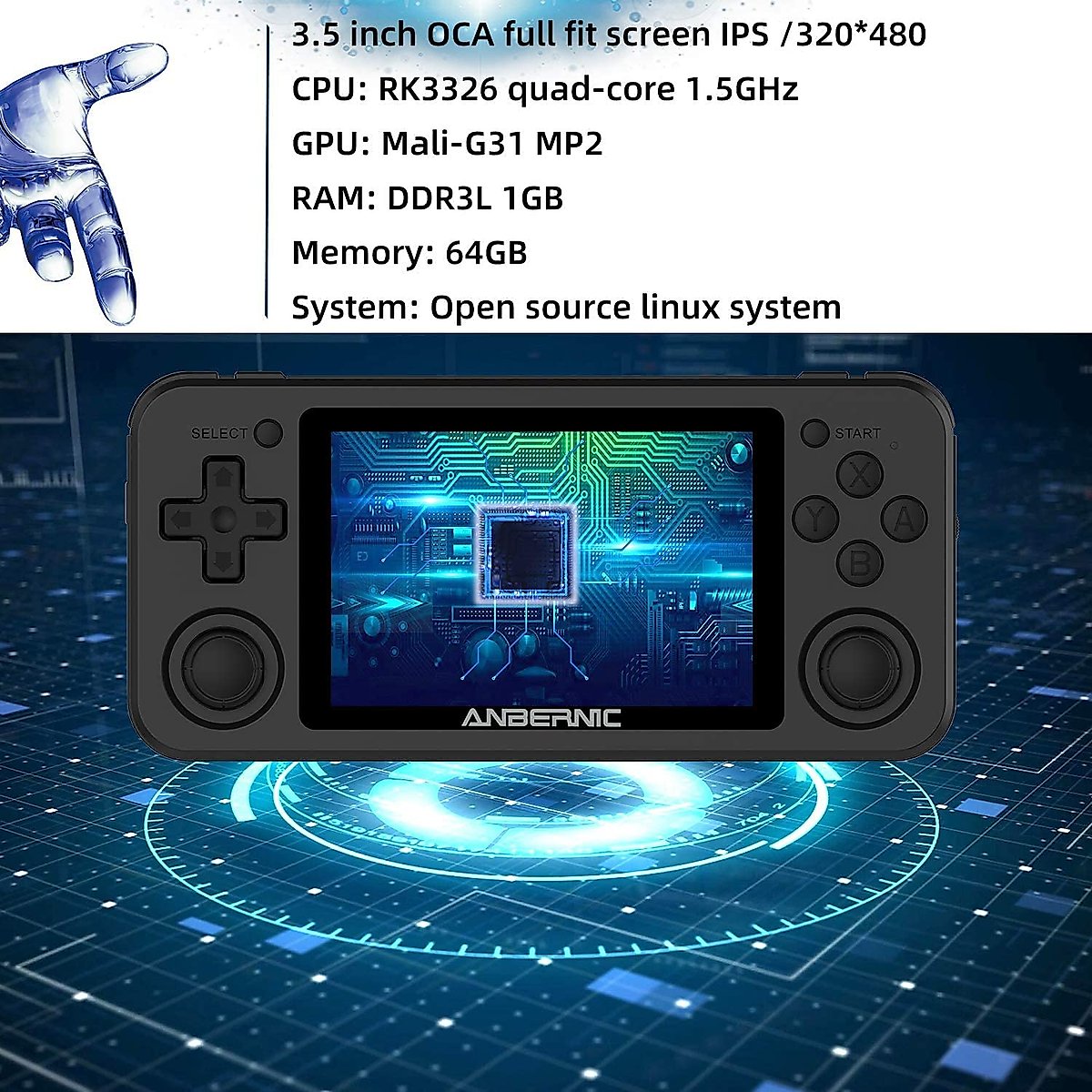 ANBERNIC RG351P Handheld Game Console with 64G TF Card 2500 Classic Games 3.5 Inch IPS Screen 3500mAh Battery, Video Games Player with Open Source System RK3326 Chip Quad-core (RG351P Black)