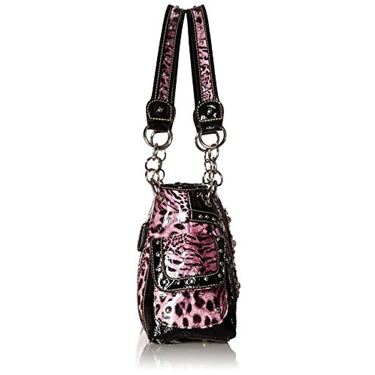 Western Cross Leopard Handbag Rhinestone Pocket Purse With Matching Wallet (PINK)