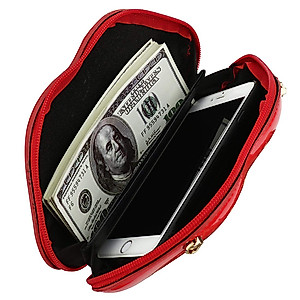 Women Leather Lips-shaped Evening Clutch Purses Crossbody Bags Vintage Banquet Handbag (Red)