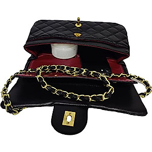 Luxury Womens Quilted Handbags Leather Women Designer Shoulder Crossbody Bag and Purses Female Chain Messenger Clutch Bag (Caviar Black)